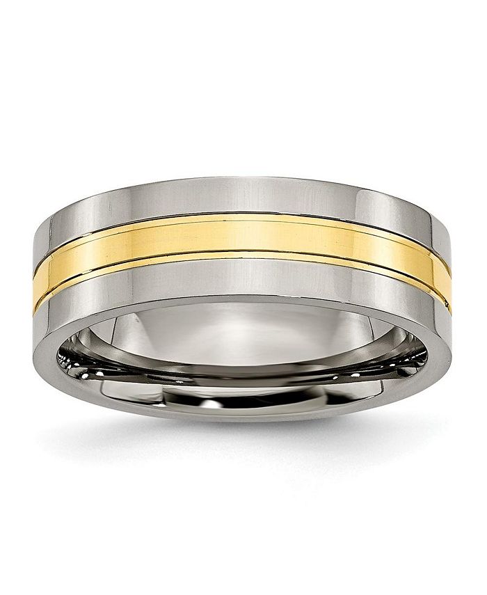 Chisel Titanium Polished Yellow IP-plated 7 mm Grooved Wedding Band ...