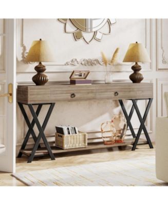 Tribesigns 70.8 Inch Console Table with 2 Drawers, Large Wood Metal ...