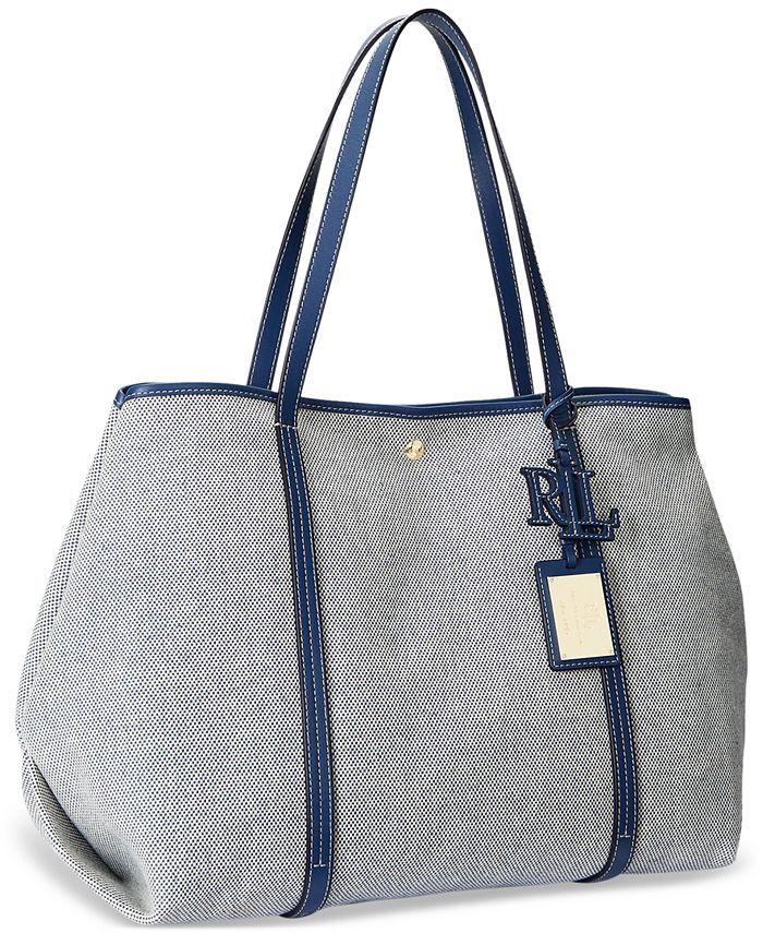 Lauren Ralph Lauren Canvas and Leather Large Emerie Tote - Macy's