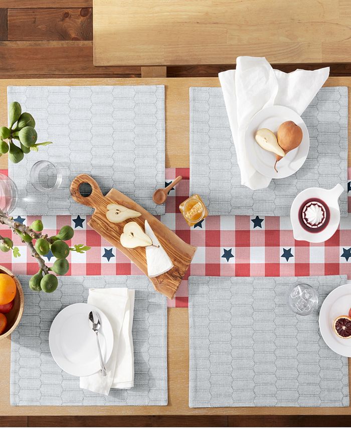 Martha Stewart Americana Stars Gingham Table Runner 14" x 72" - Macy's
