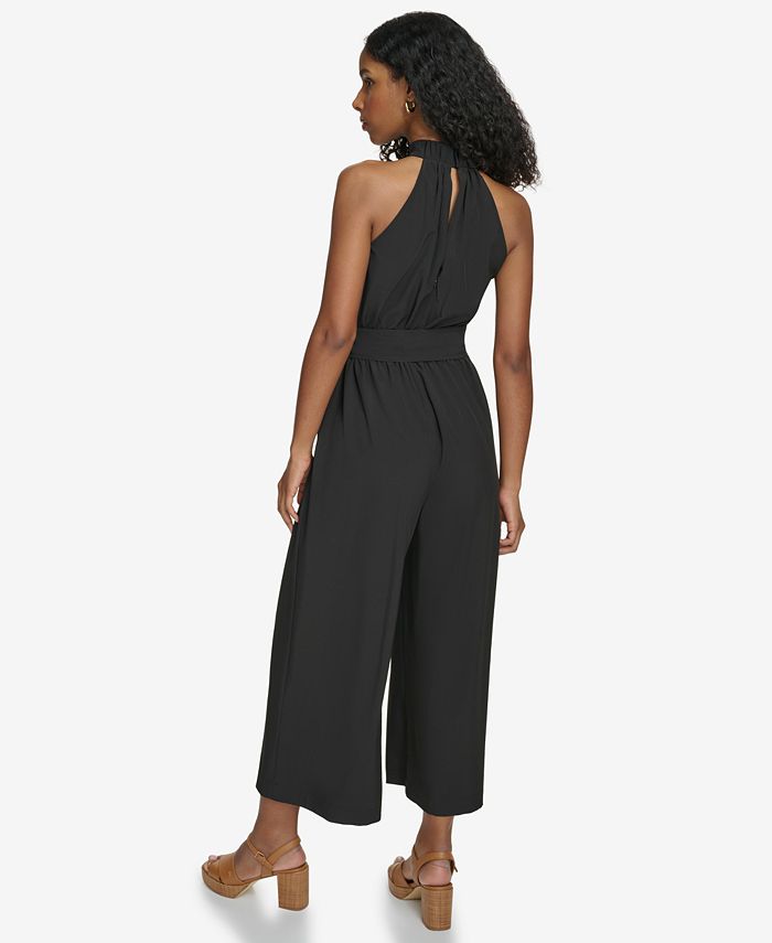 Calvin Klein Women's Belter Halter-Neck Straight-Leg Jumpsuit - Macy's