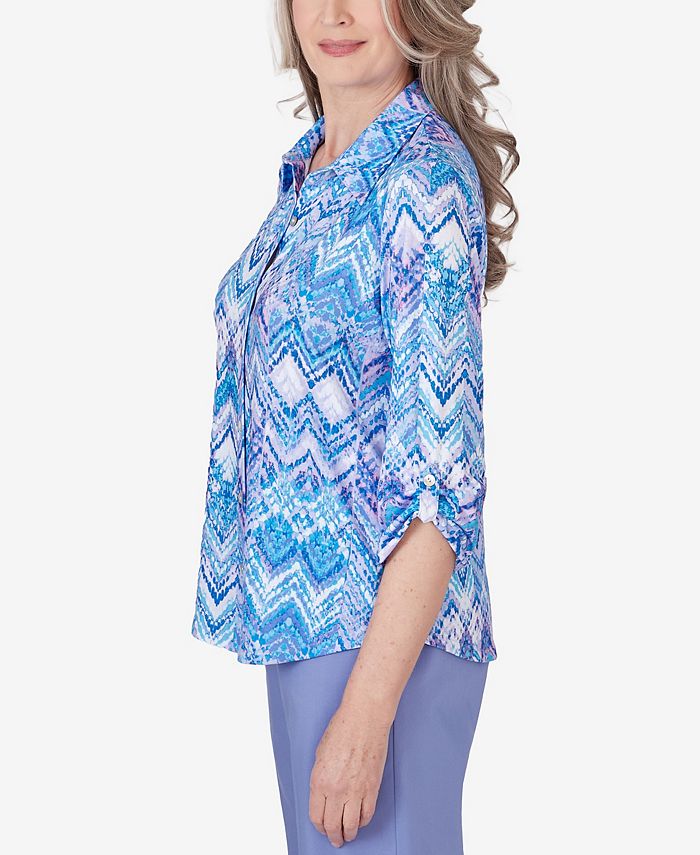 Alfred Dunner Women's Summer Breeze Zig Zag Button Down Blouse - Macy's