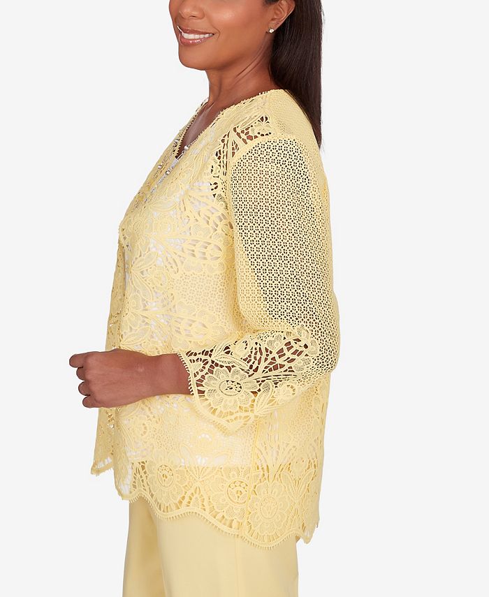 Alfred Dunner Petite Charleston Lace Two For One Necklace Top - Macy's