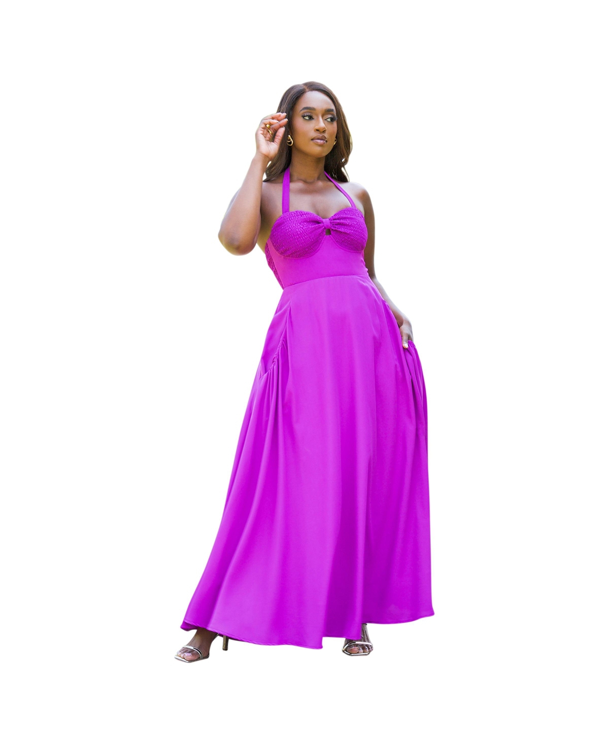 Rebdolls Womens Plus Size Jillian Smocked Halter Maxi A Line Dress - Medium Purple