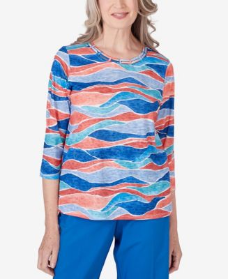 Alfred Dunner Women's Neptune Crew Neck Beach Wave Top - Macy's