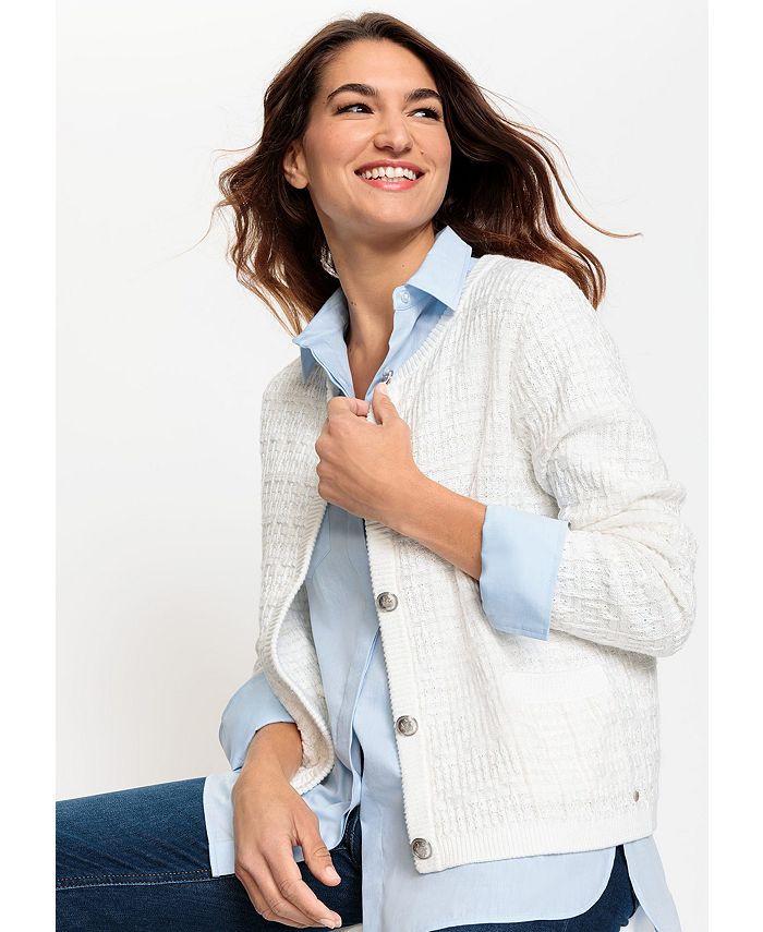 Olsen 100% Cotton Long Sleeve Tweed Knit Cardigan - Macy's