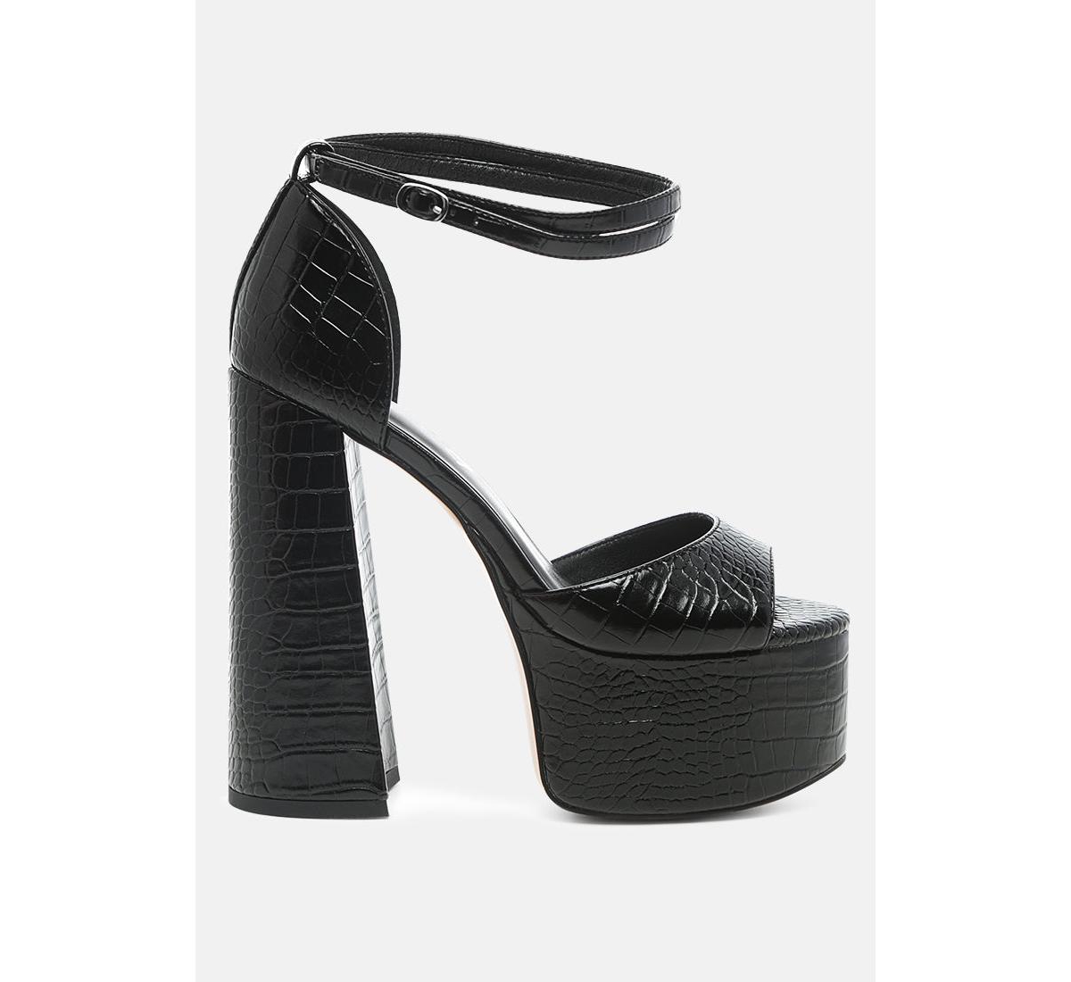 Click here for Alice Croc Platform Heeled Sandals - Black prices