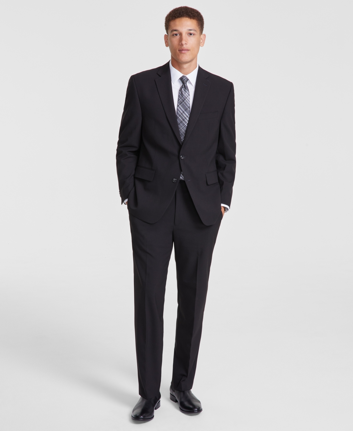 Perry Ellis Mens Modern-Fit Solid Nested Suit - Black
