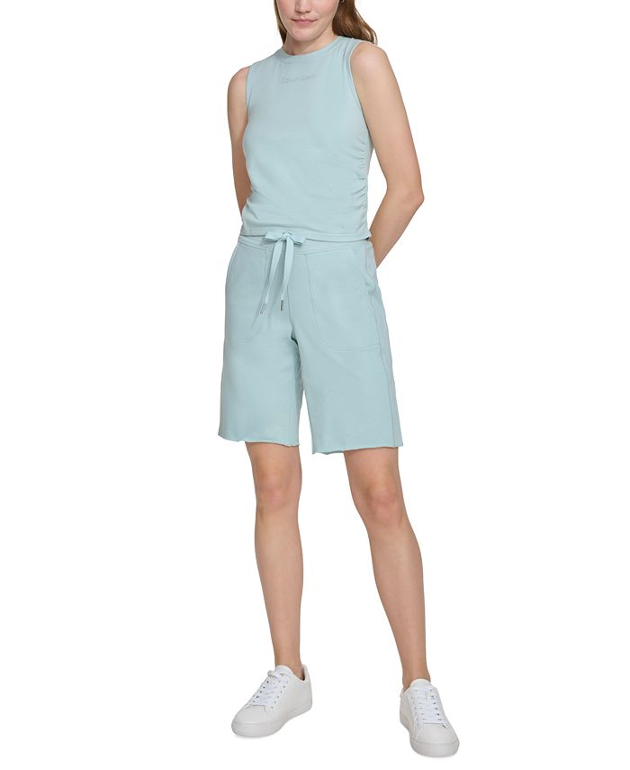 Calvin Klein Women's Ruched Crewneck Logo Tank Top - Macy's