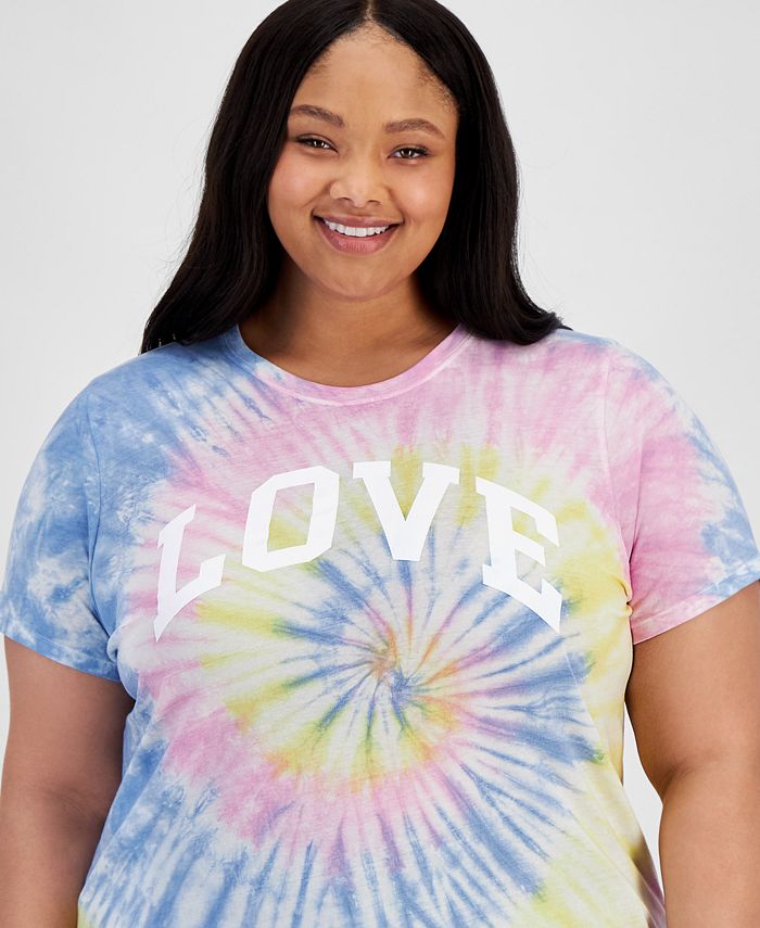 Rebellious One Trendy Plus Size Love Tie-Dye Graphic T-Shirt - Macy's