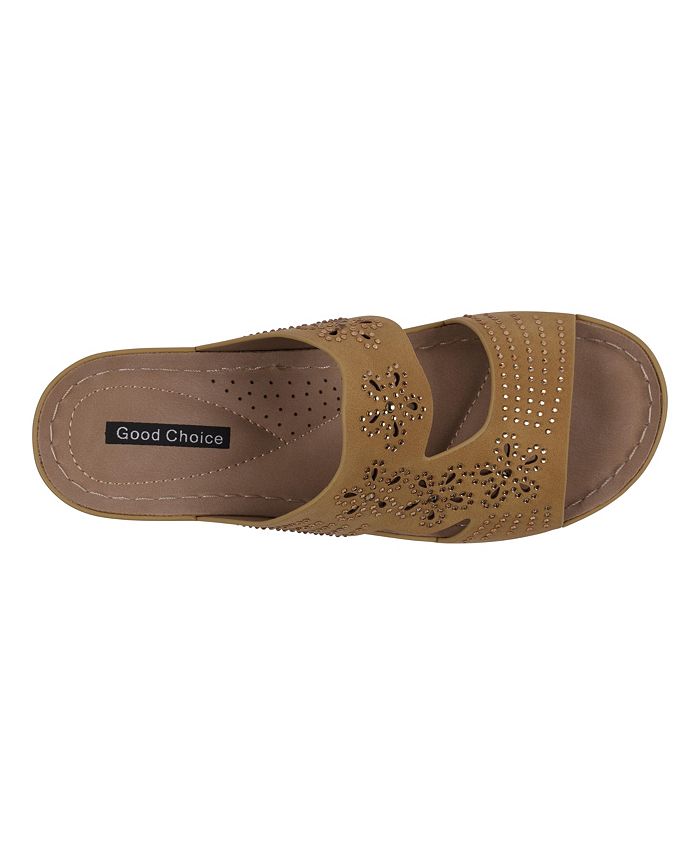 GC Shoes Women's Santiago Perforated Studded Slip-On Wedge Sandals - Macy's