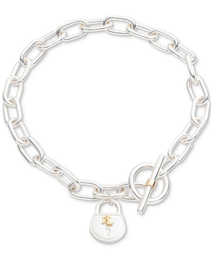 Ralph Lauren Two-Tone Sterling Silver Padlock Flex Bracelet - Macy's