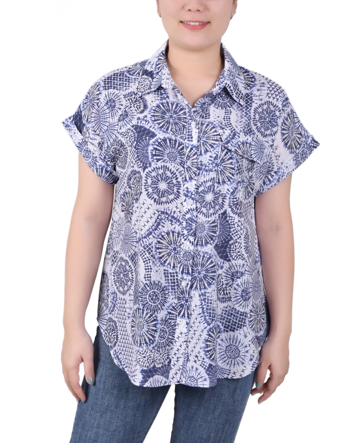 Click here for Ny Collection Womens Short Rolled Sleeve Button Fr... prices