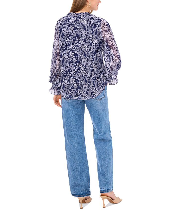 Vince Camuto Women's Split-Neck Smocked-Cuff Blouse - Macy's