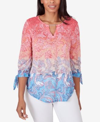 Ruby Rd. Petite Ombre Guava Paisley Printed Knit Top - Macy's
