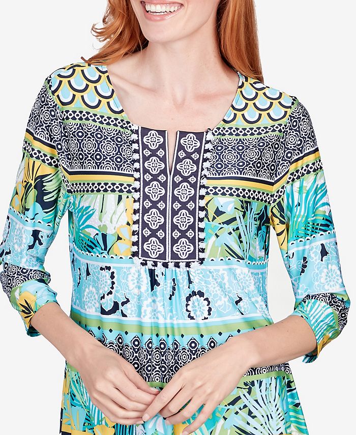 Ruby Rd. Petite Tropical Medley Puff Print Top - Macy's