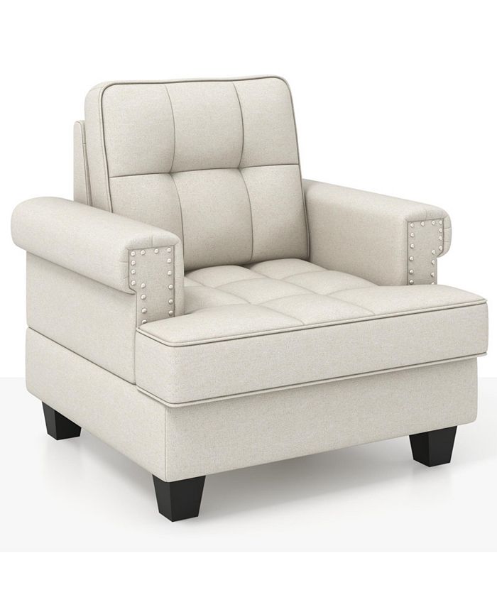 Slickblue Mid-century Modern Accent Armchair Tufted Linen Club Chair ...
