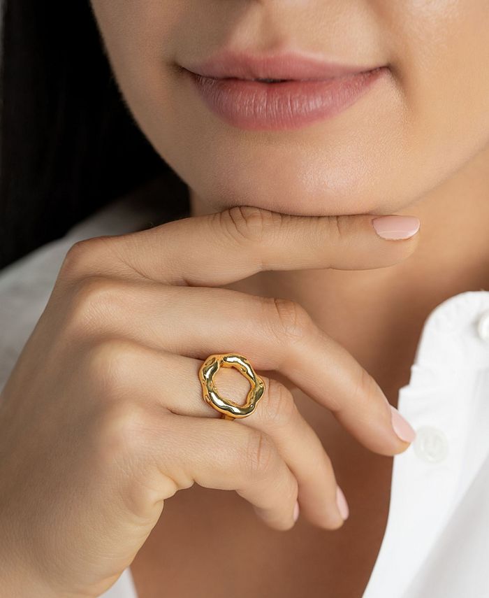 ADORNIA Tarnish Resistant 14K Gold-Plated Open Circle Hammered Ring ...