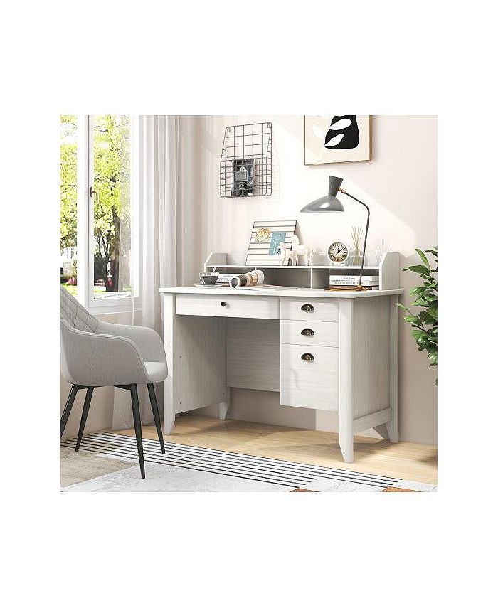 Slickblue Vintage like Computer Desk with Storage Shelves and 4 Drawers ...