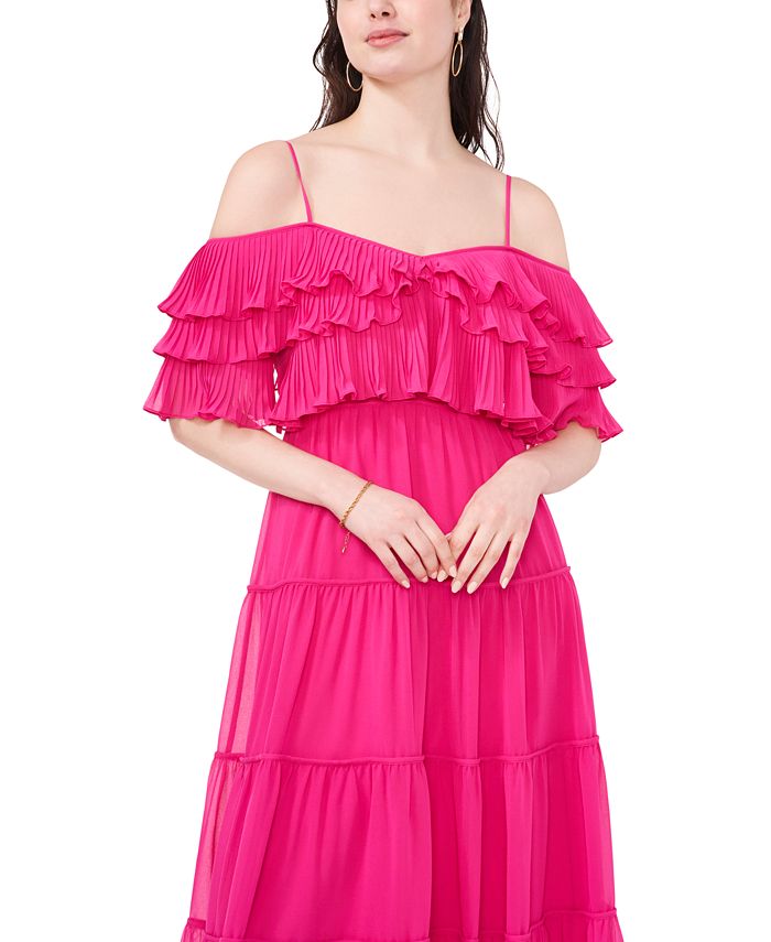 CeCe Women's Tiered Cold-Shoulder Ruffle Midi Dress - Macy's