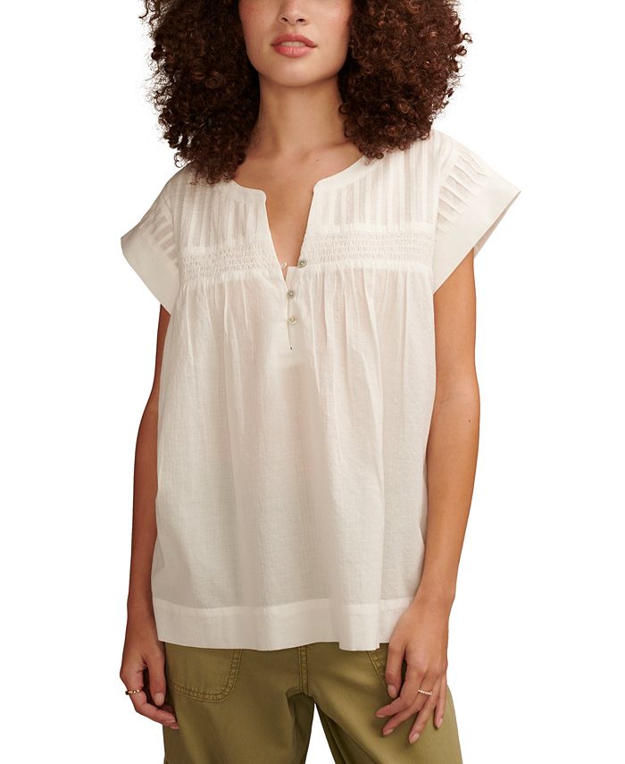 Lucky Brand Women's Modern Cotton Popover V-Neck Top - Macy's