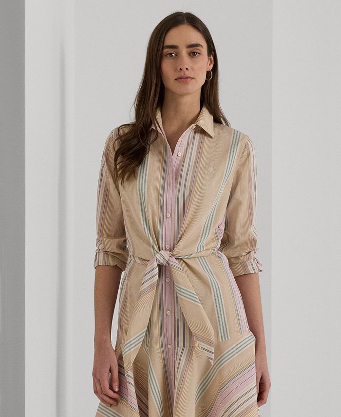 Lauren Ralph Lauren Women's Striped Tie-Waist Broadcloth Shirtdress - Macy's