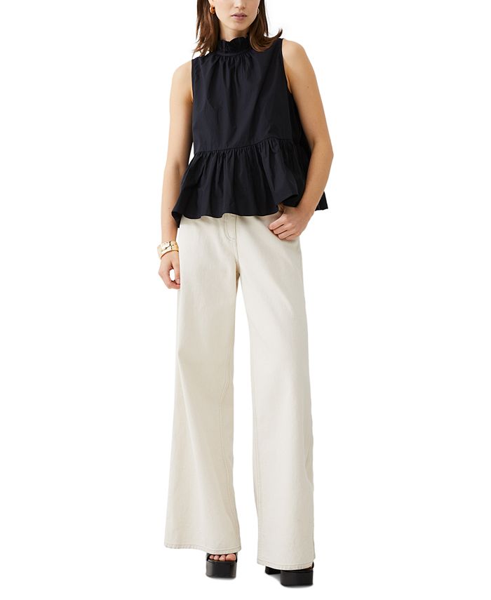 French Connection Women's Rhodes Cotton Poplin Ruffled Top - Macy's