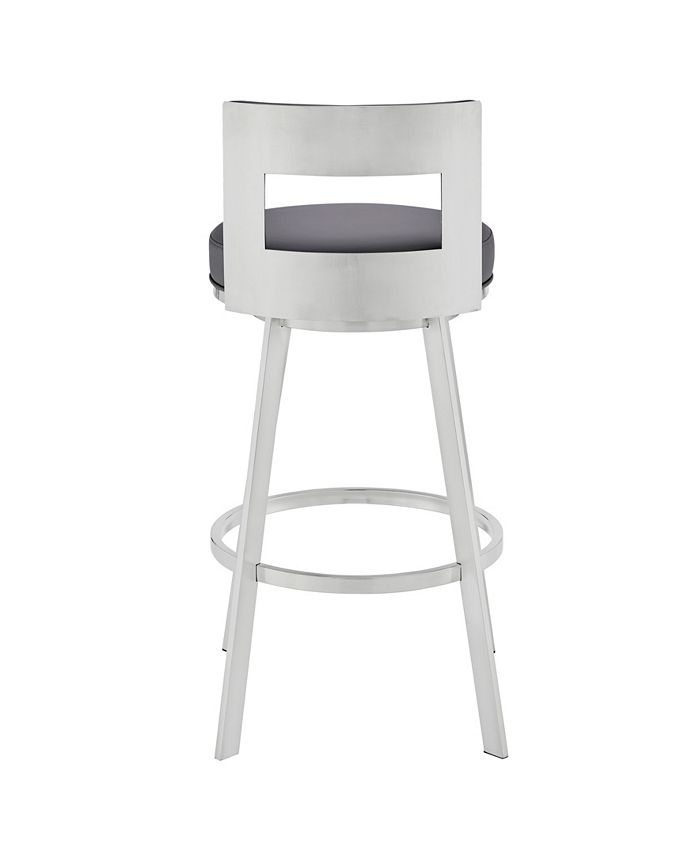 Armen Living Flynn 26" Swivel Counter Stool in Silver Metal with Faux ...