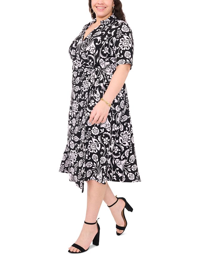 MSK Plus Size Printed Wrap Midi Dress - Macy's