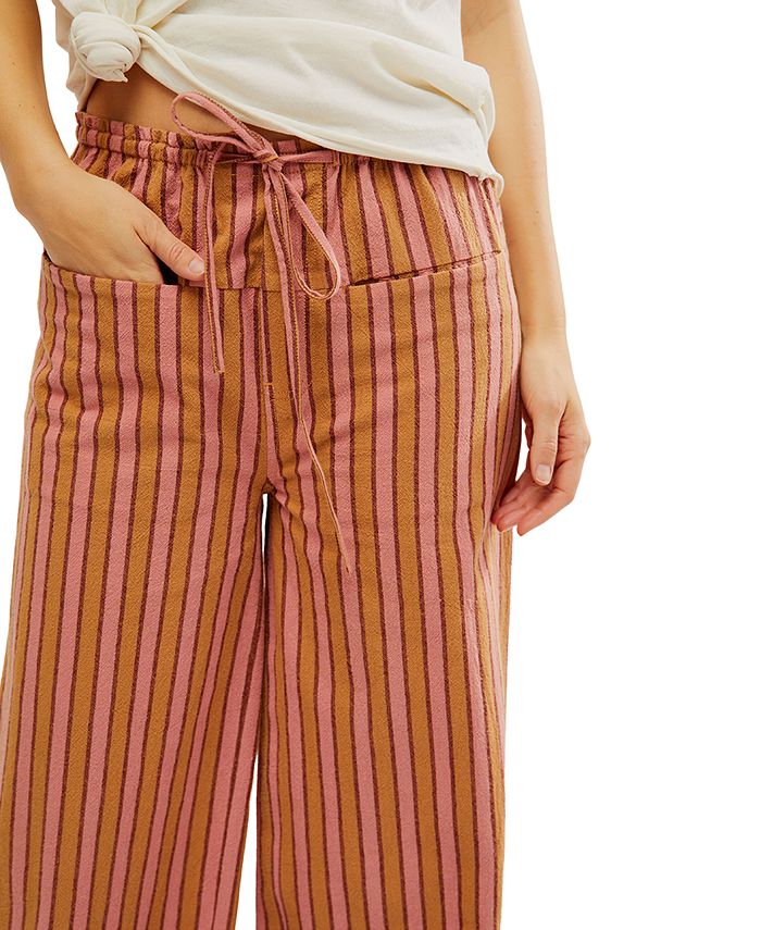 Free People Women's Hudson Canyon Stripe High Rise Cotton Wide Leg Pants - Macy's