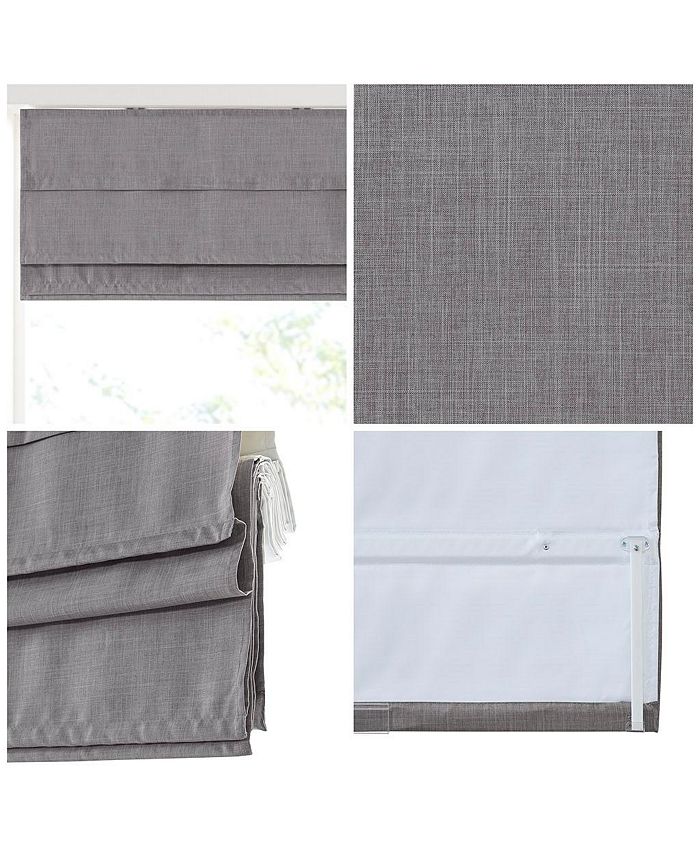 Gracie Mills Eirwen Solid Faux Linen Total Blackout Cordless Roman ...