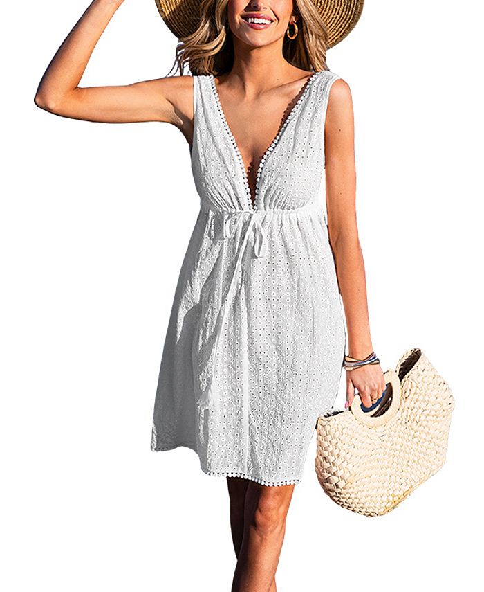 CUPSHE Women's White Tassel Eyelet Cover-up Beach Dress - Macy's