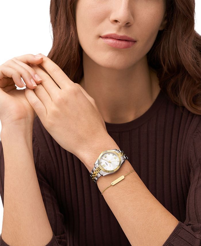 Fossil Women's Scarlette Three-Hand Date Two-Tone Stainless Steel Watch ...