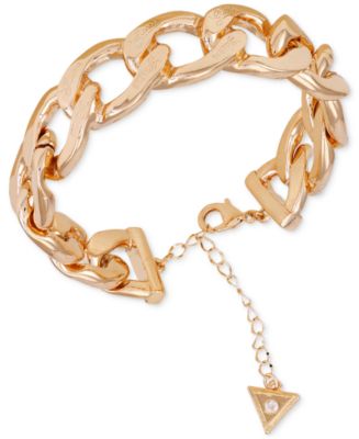 GUESS Gold-Tone Logo-Detail Graduated Chunky Curb Chain Bracelet - Macy's