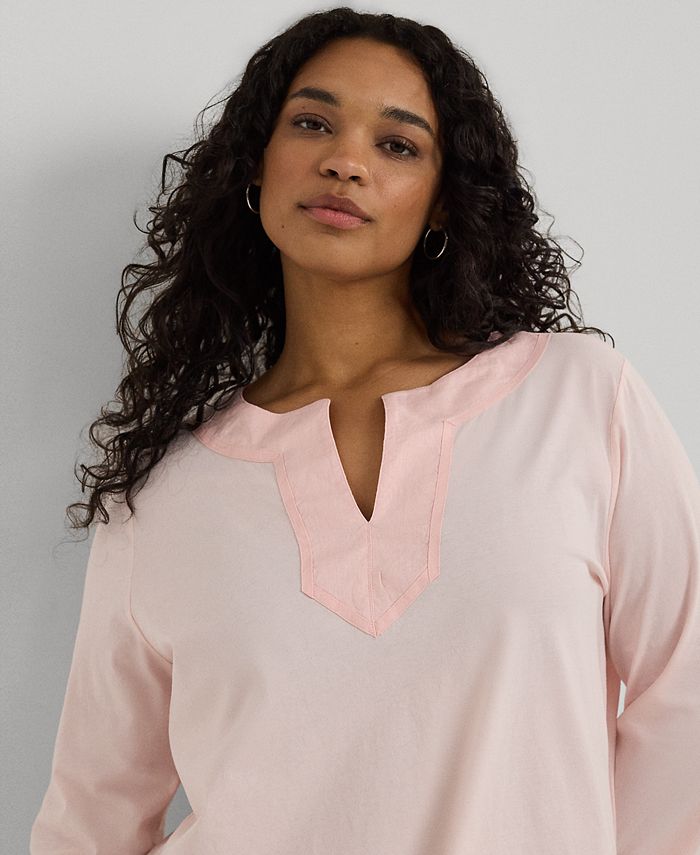 Lauren Ralph Lauren Women's Plus Size Split-Neck Three-Quarter Sleeve ...