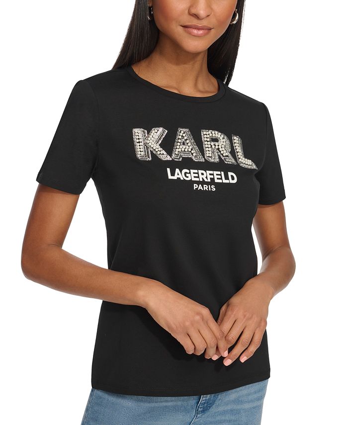 KARL LAGERFELD PARIS Women's Imitation-Pearl Karl T-Shirt - Macy's