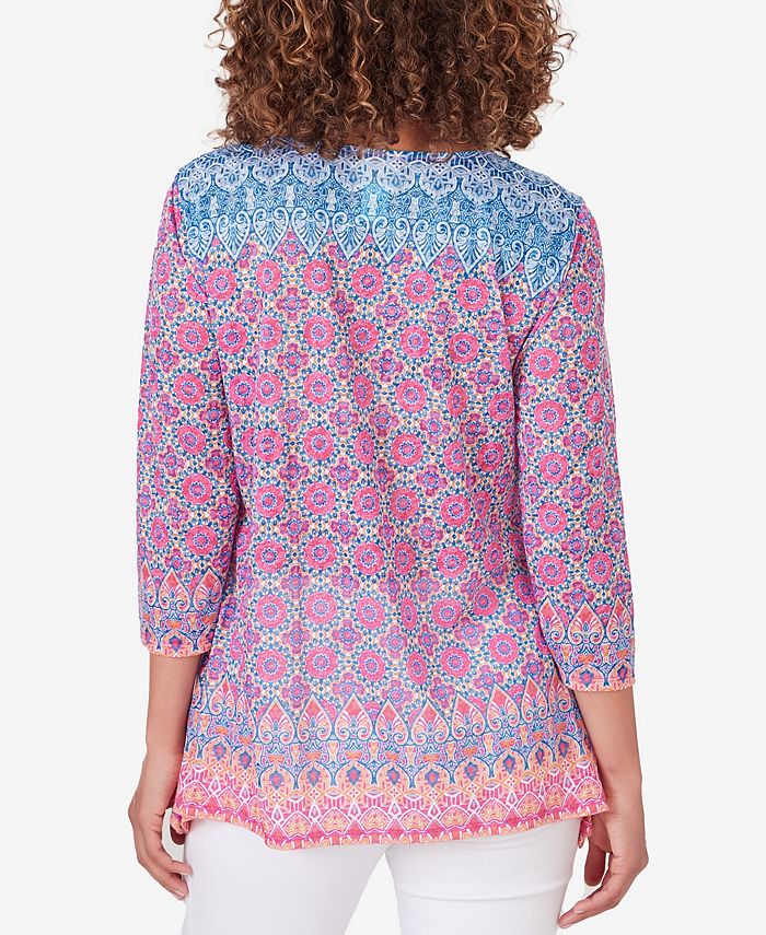 Ruby Rd. Petite Embroidered Geometric Top - Macy's