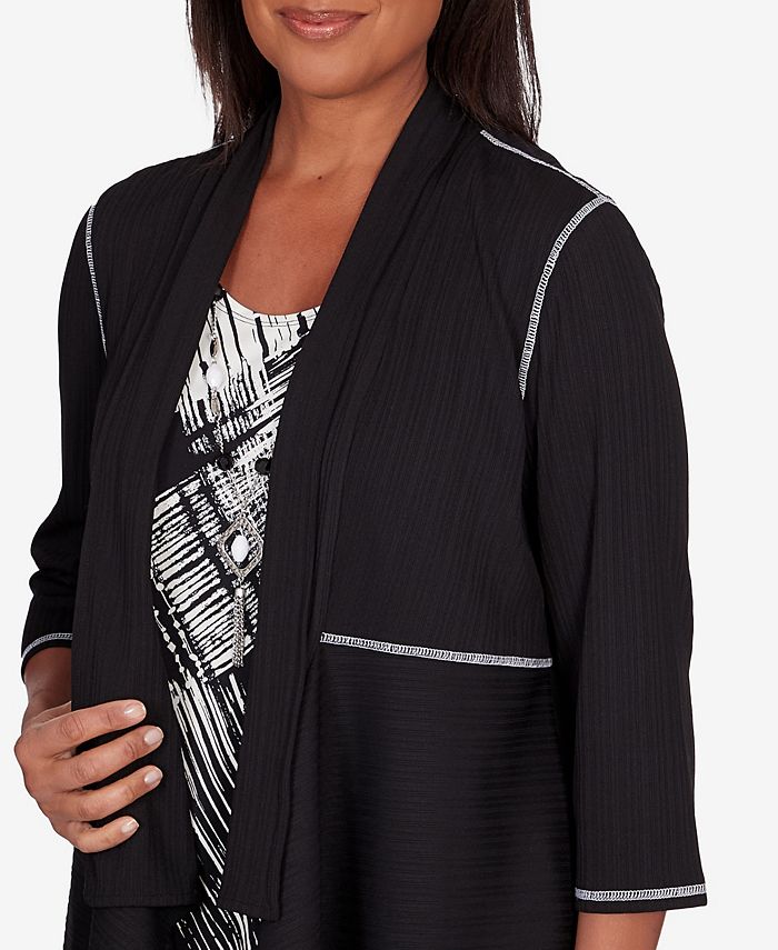 Alfred Dunner Women's Opposites Attract Ribbed Two In One Crew Neck Top ...