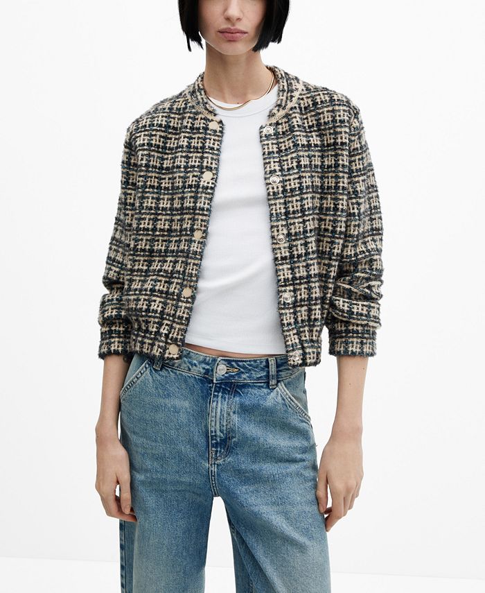 MANGO Women's Tweed Bomber Jacket - Macy's