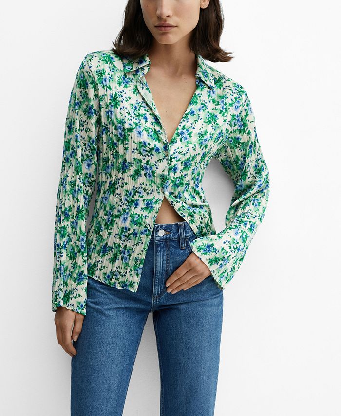 MANGO Women's Printed Shirred Shirt - Macy's