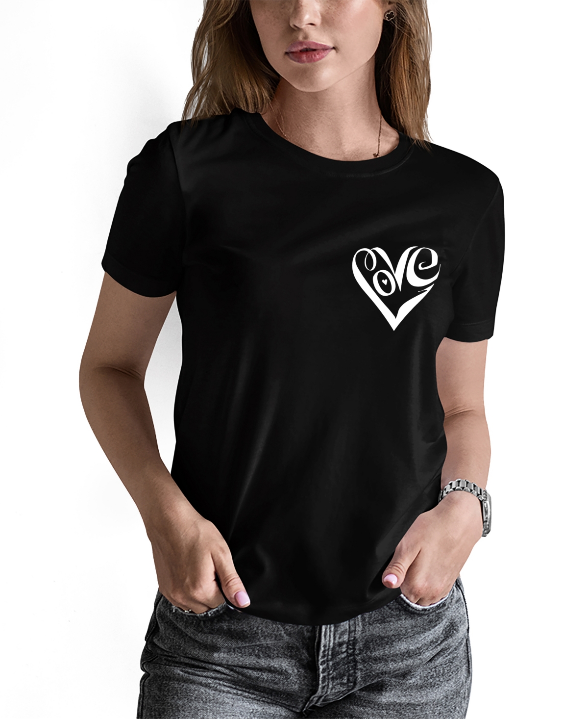Click here for La Pop Art Womens Word Art Script Heart T-Shirt -... prices