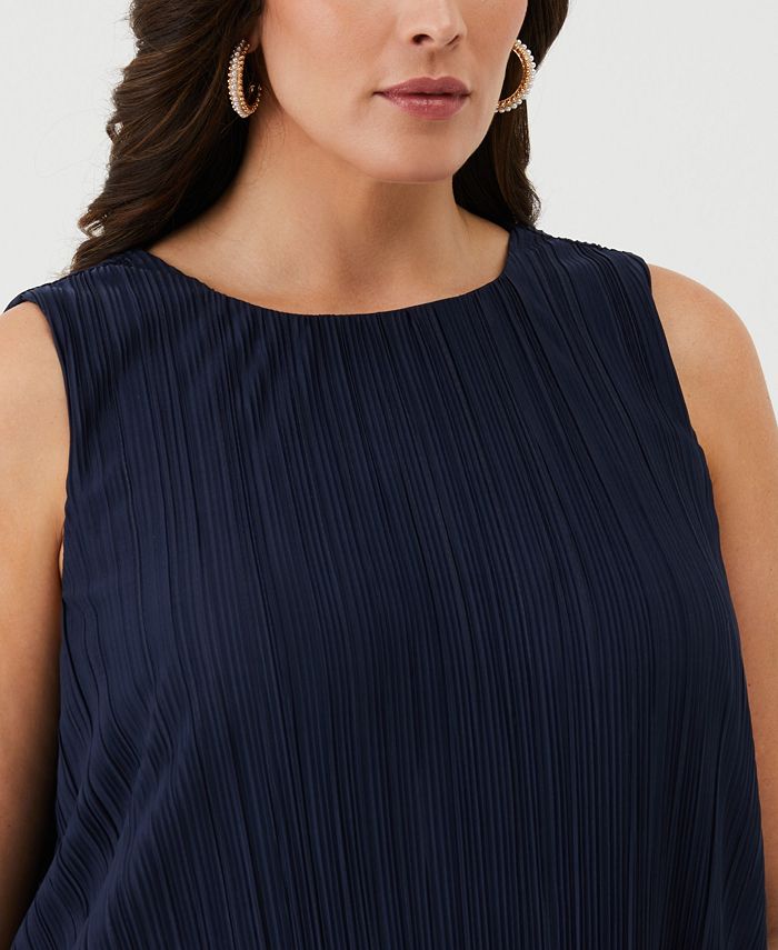 ELLA Rafaella Plus Size Partially Lined Plisse Sleeveless Midi Dress ...