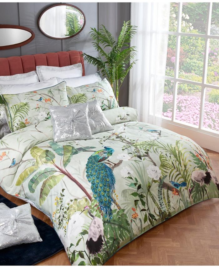 By Caprice Home 100% Cotton Peacock Garden Print Duvet Cover Set With ...