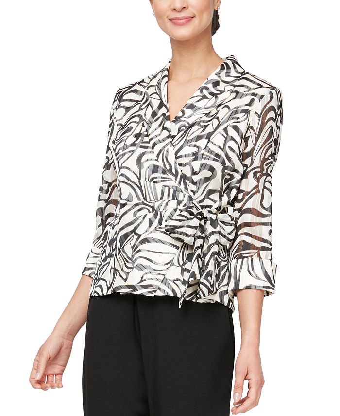 Alex Evenings Women's Printed Side-Tie Blouse - Macy's