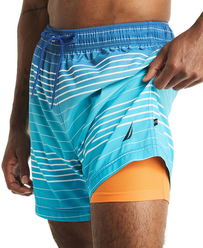 Nautica Men's Ombre Stripe Full Elastic 6" Swim Trunks - Macy's