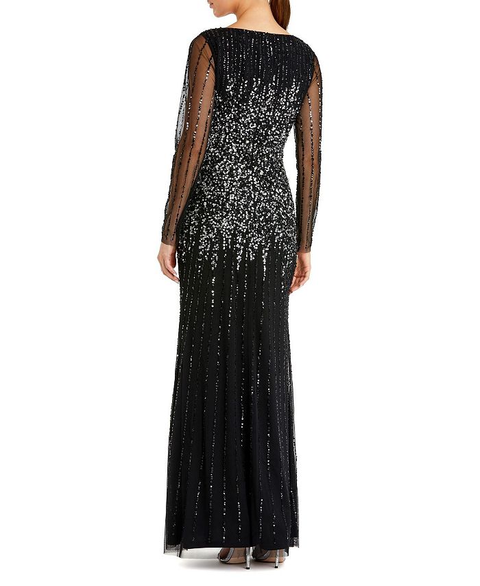 Mac Duggal Women's High Neck Sequin Embellished Long Sleeve A Line Gown - Macy's