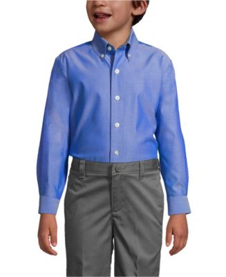 Lands' End Little Boys Long Sleeve No Iron Pinpoint Dress Shirt - Macy's