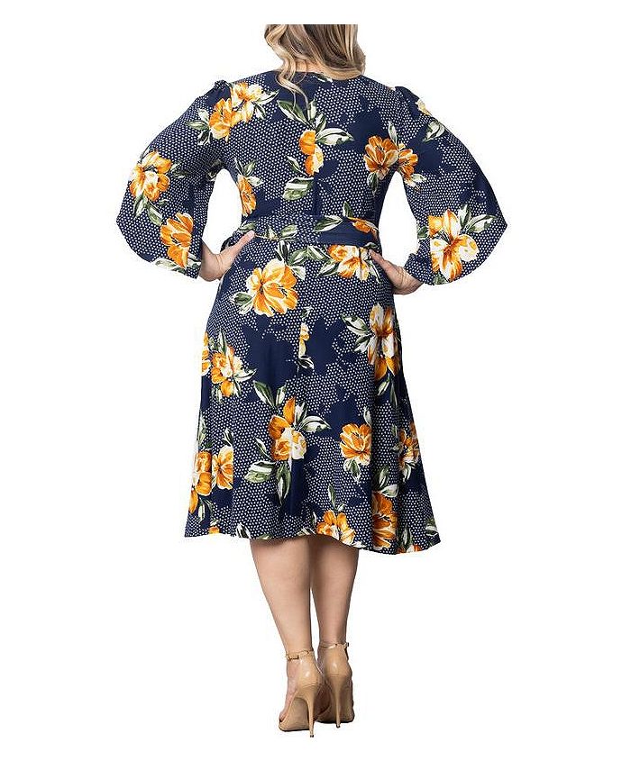 Kiyonna Plus Size Gemini Wrap Dress with Contrast Lined Sleeves - Macy's