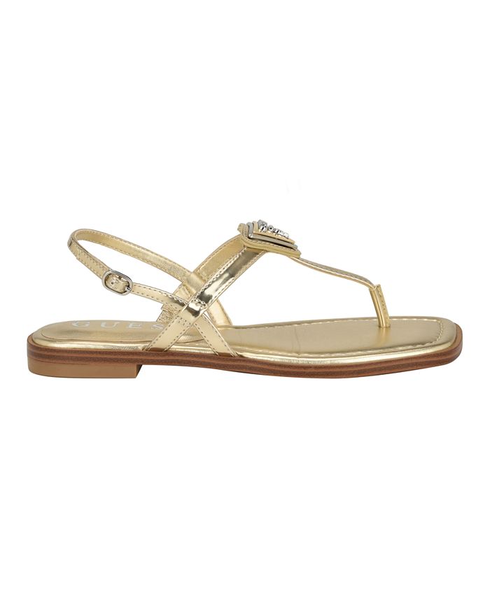 GUESS Women's Rainey Logo Sqaure Toe T-Strap Flat Sandals - Macy's