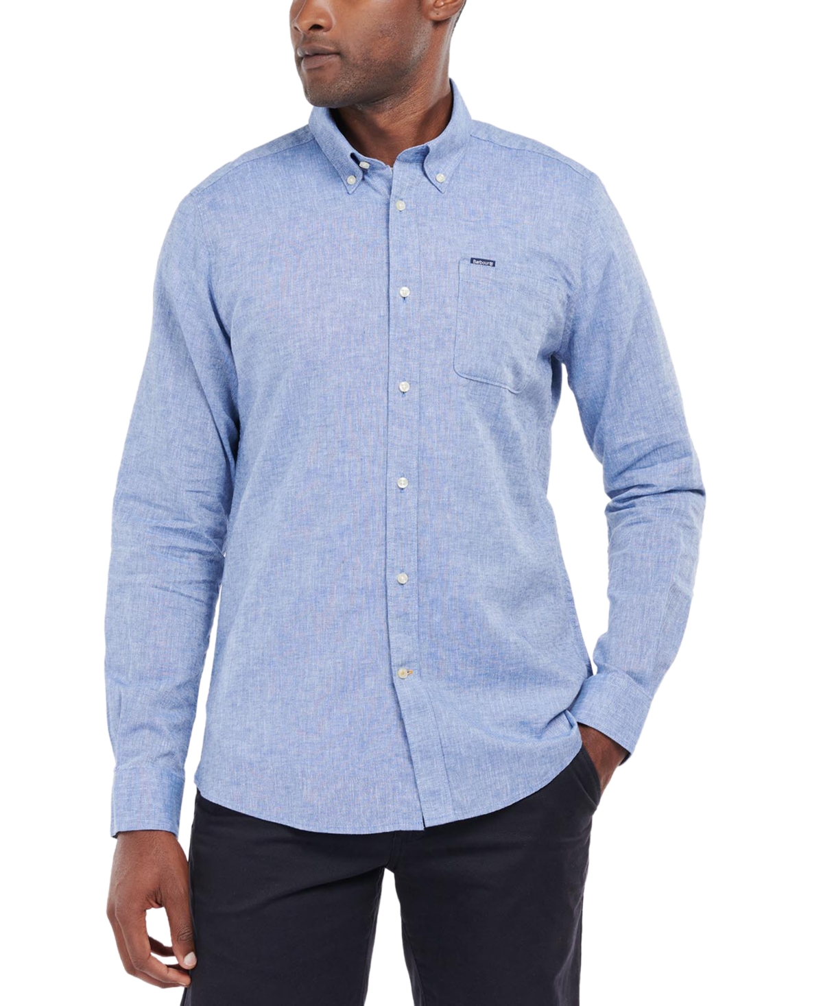Click here for Barbour Mens Nelson Linen Tailored-Fit Solid Butto... prices